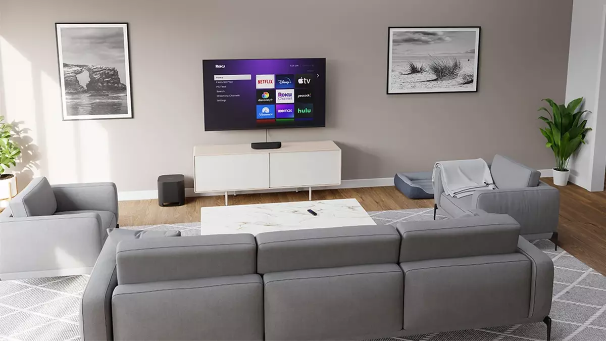 Roku Streambar i moderne underholdningscenter i stuen