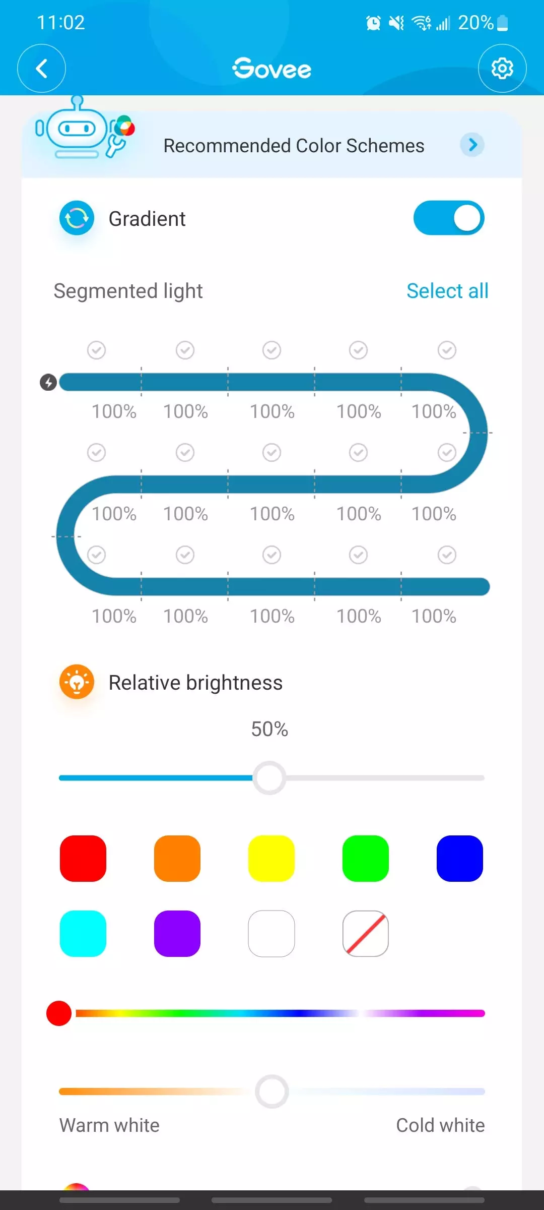 bireysel ışık segmentlerini farklı renklerle nasıl renklendirebileceğinizi gösteren govee ev uygulaması