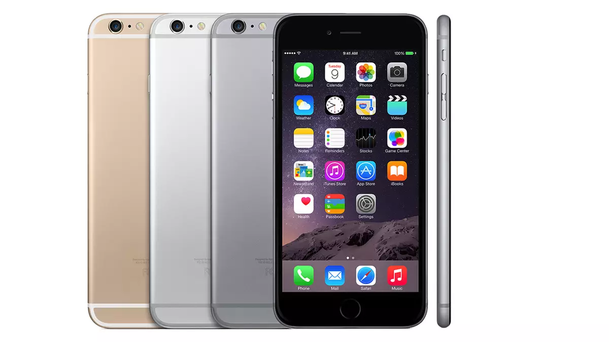 De iPhone 6 Plus yn griis, sulver en roze goud.