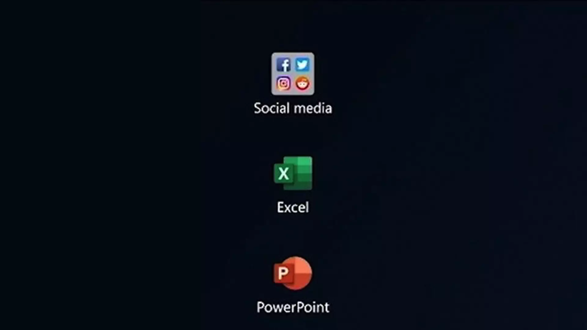 Detail složky aplikace, která obsahuje ikony pro Facebook, Twitter, Instagram a Reddit.