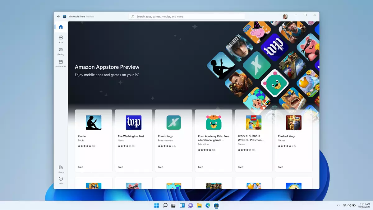 Windows 11-ийн Microsoft Store доторх Amazon Android App Store.
