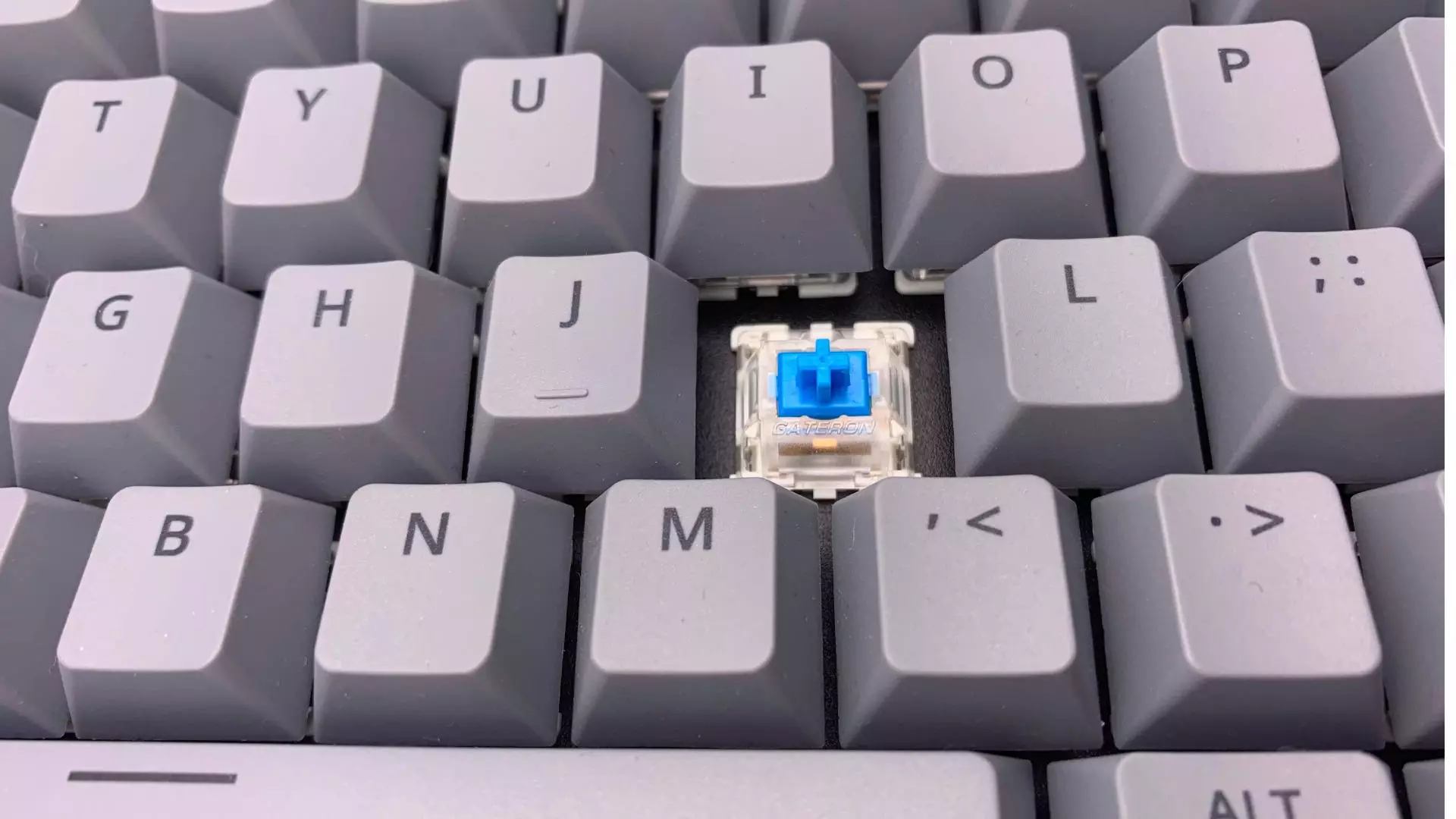 Closeup of Gateron Blue switch dina keyboard Fungsi NZXT