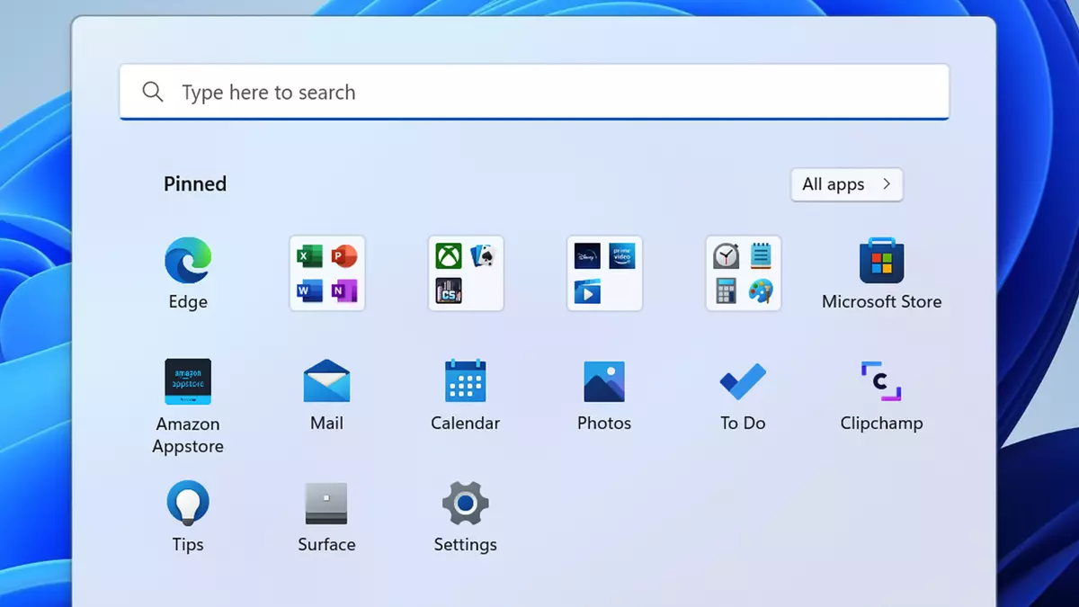 Folders ao amin'ny Windows 11 Start menu.