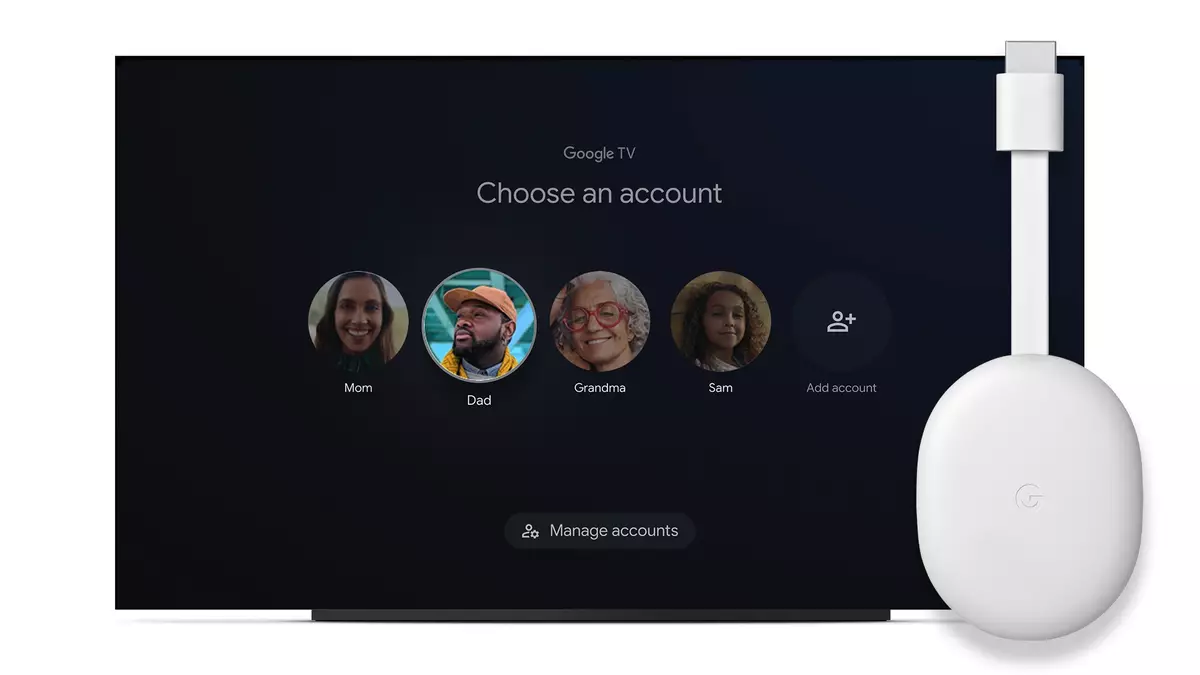 Vykreslení Chromecastu se stránkou Uživatelské profily Google TV.