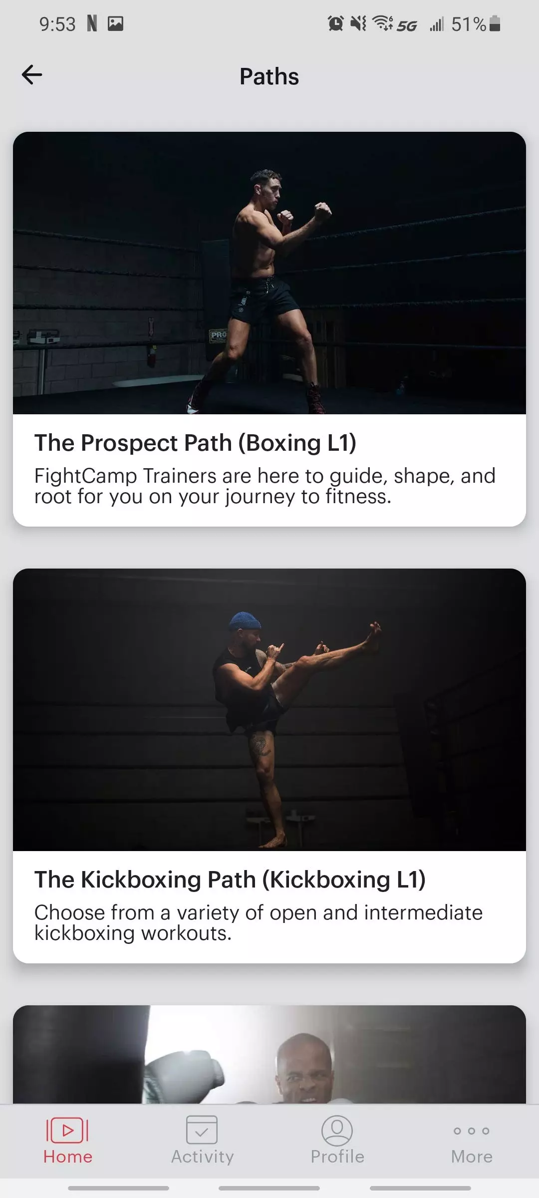 แอพ android fightcamp แสดงเส้นทางการออกกำลังกายที่คัดสรร