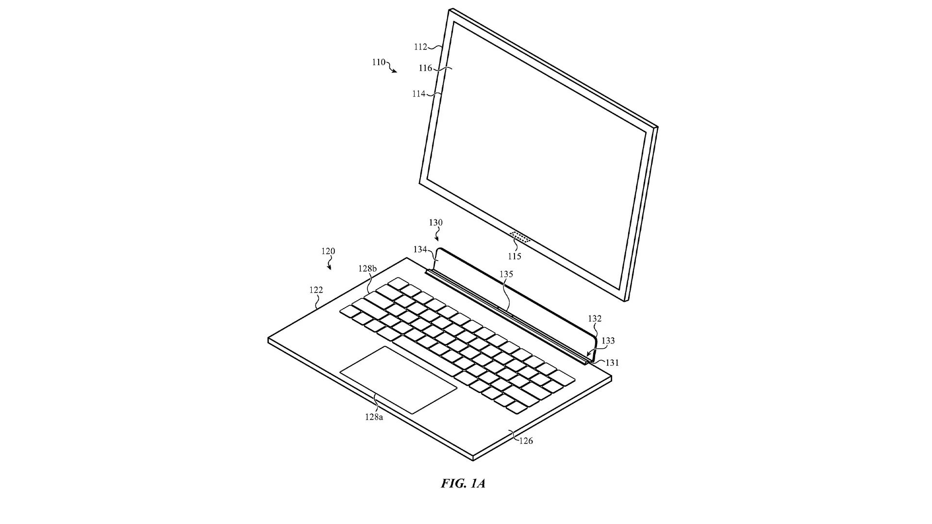 Diagram layar laptop yang terlepas dari keyboard keras.