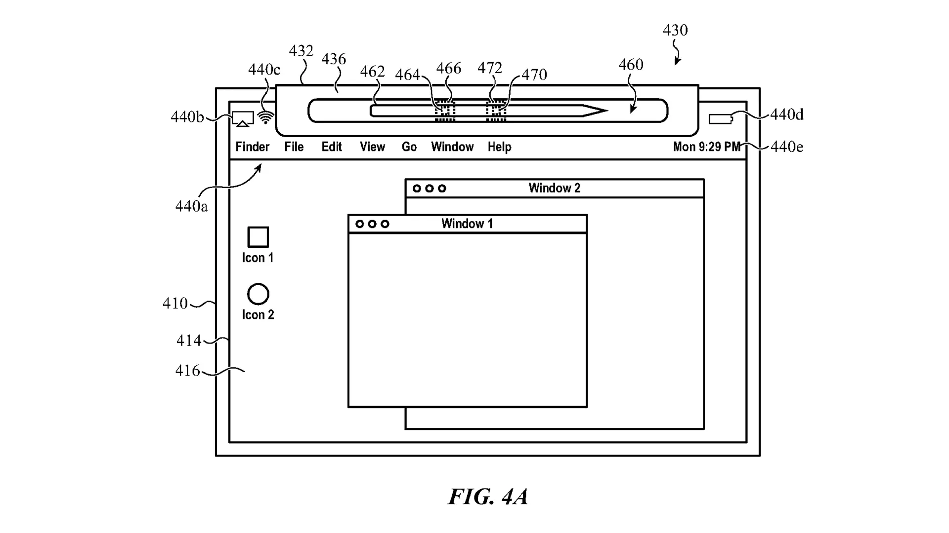 MacOS جیسا UI چلانے والی اور ایک اسٹائلس چارج کرنے والی اسکرین کا خاکہ۔
