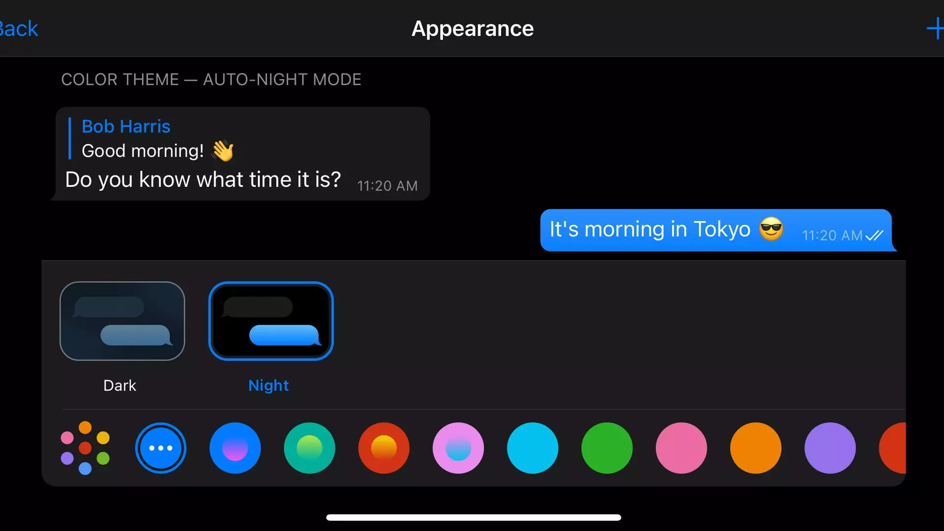 Telegramov zaslon za prilagajanje videza v sistemu iOS.