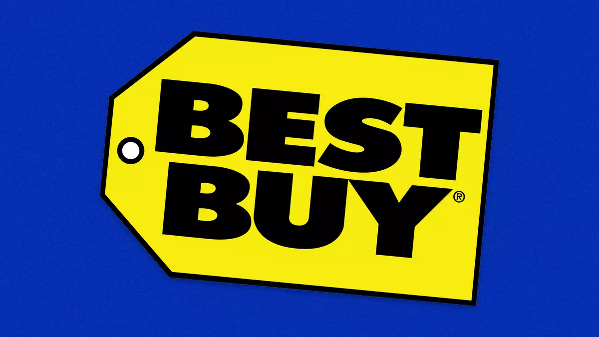 Best Buy logotips uz zila fona.