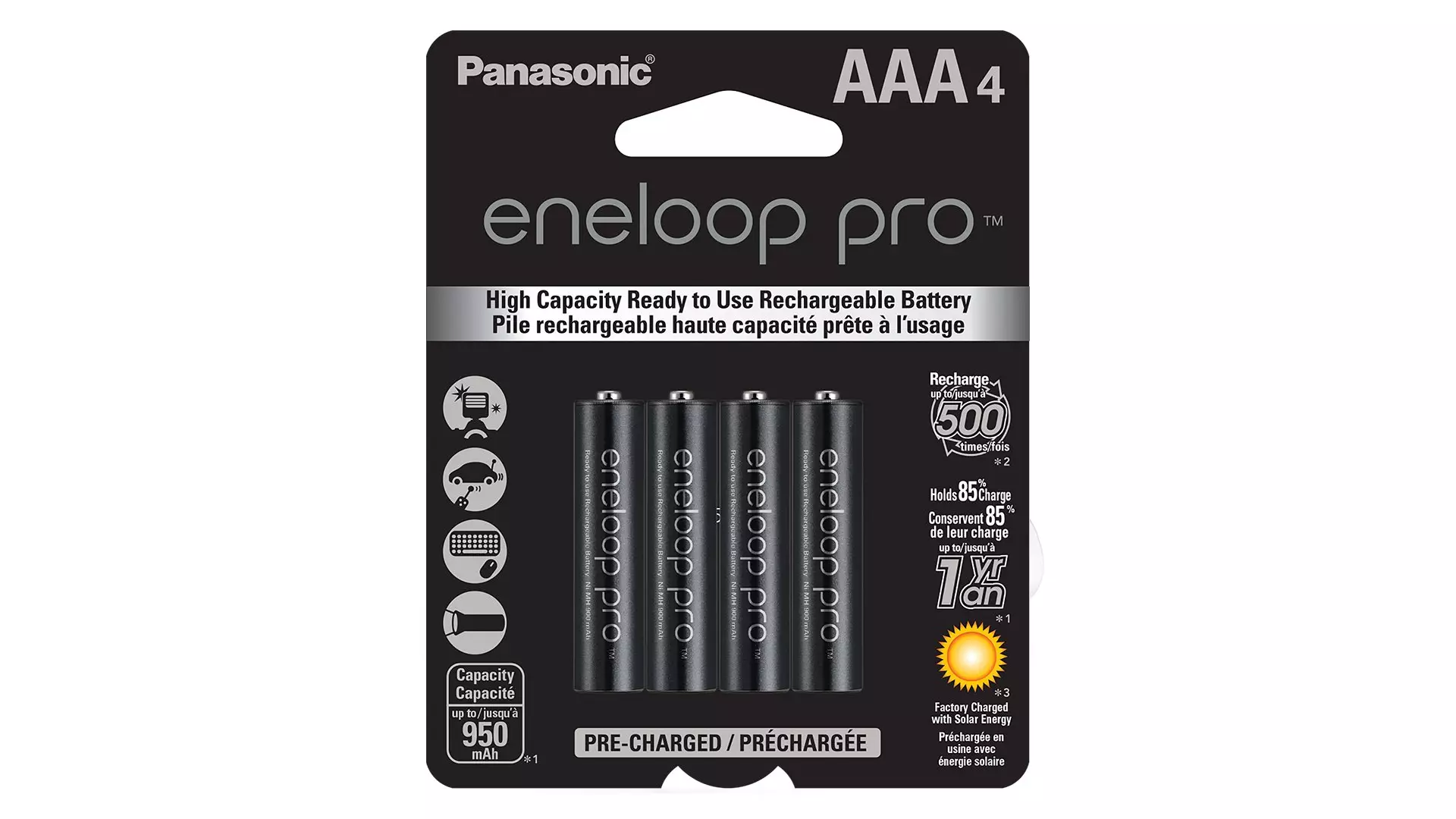 Batris AAA aildrydanadwy Panasonic Eneloop Pro