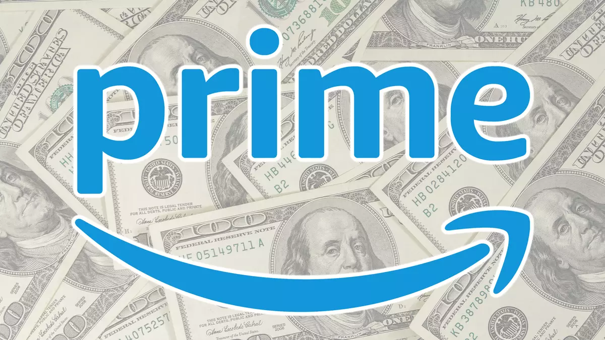 Logotip Amazon Prime preko novčanica od 100 USD.