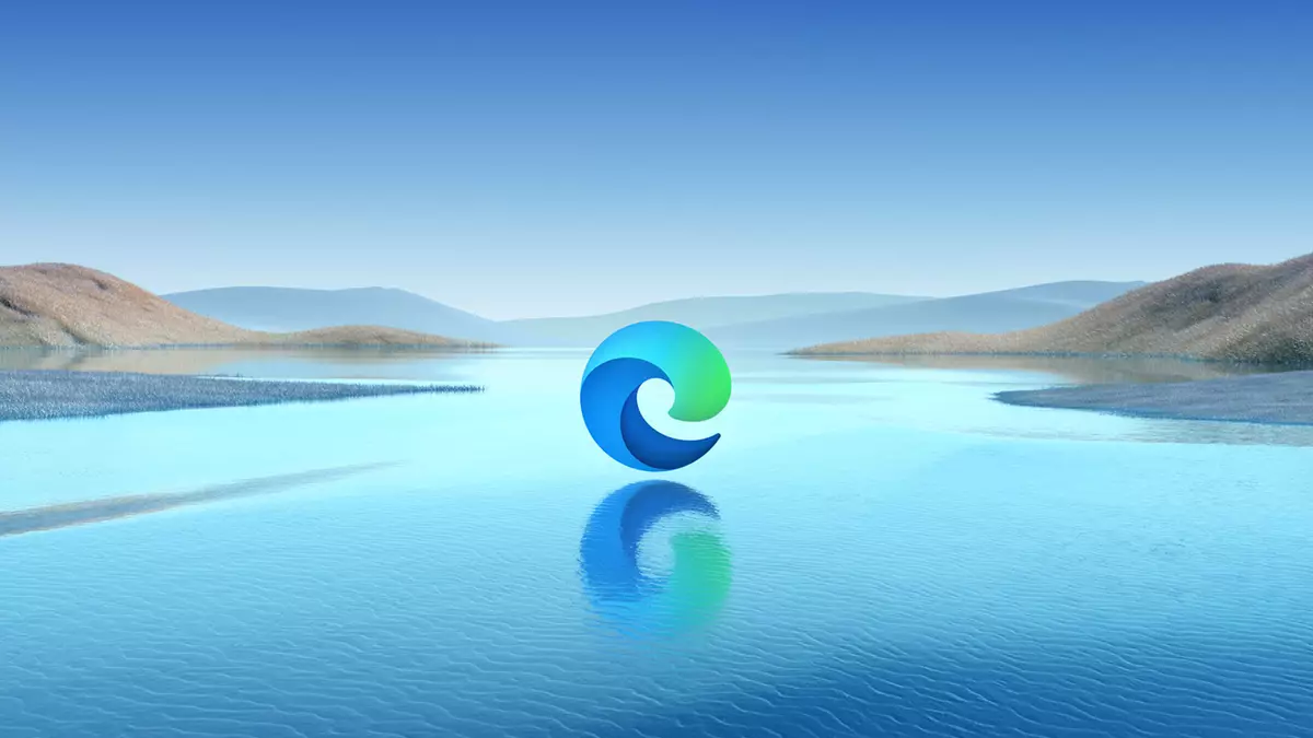 Die Microsoft Edge-logo op die water.