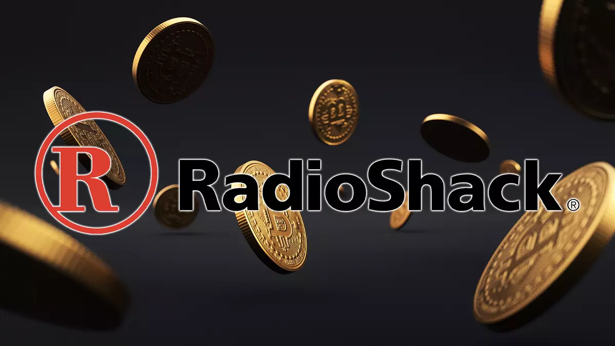 Bazı kripto para birimlerinin üzerindeki RadioShack logosu.