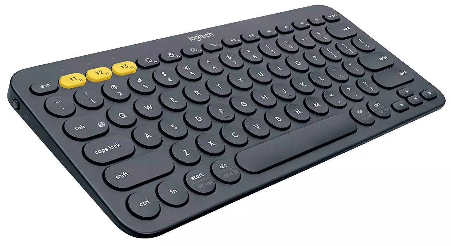 Logitech K380 keyboard, los ntawm sab xub ntiag.