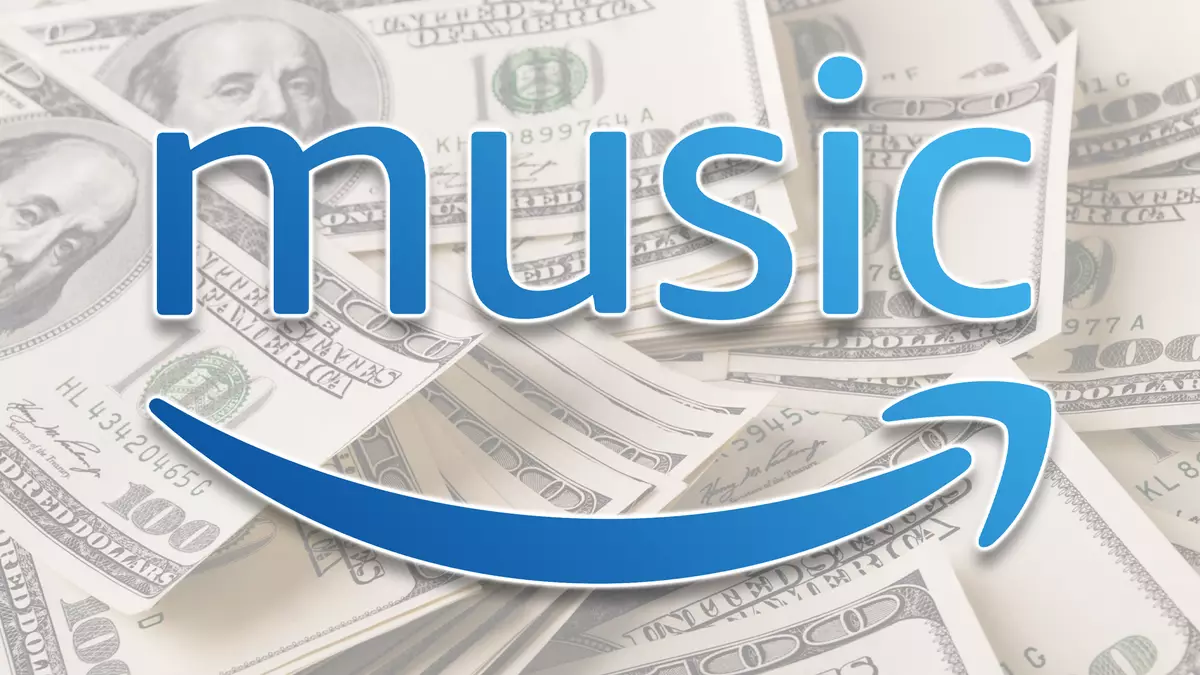 Das Amazon Music-Logo über einem Stapel Bargeld.