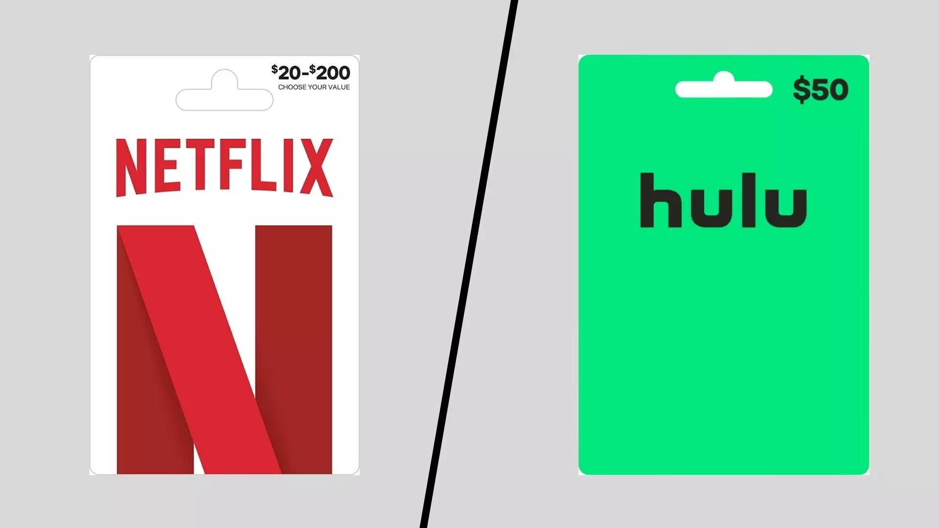 Netflix-Geschenkkarte im Wert von 20 bis 200 und Hulu-Geschenkkarte für 50 Dollar