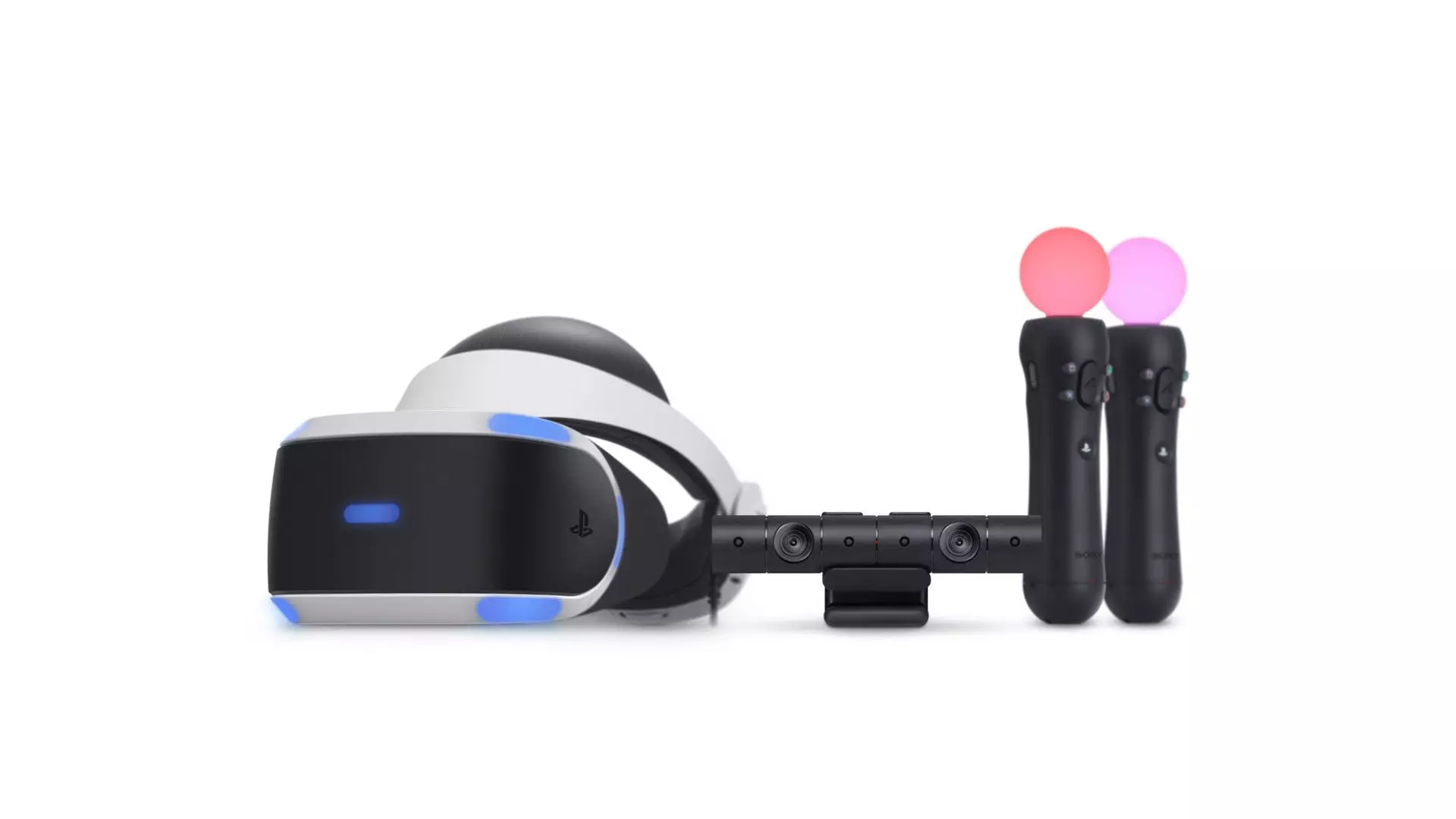 یک هدست پلی استیشن VR، یک دوربین و دو عصا