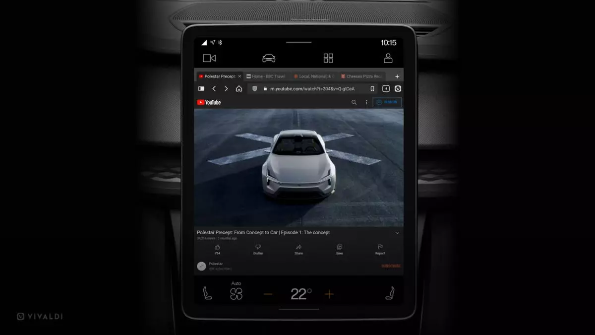 Vivaldi Android Auto Przeglądarka internetowa Polestar 2