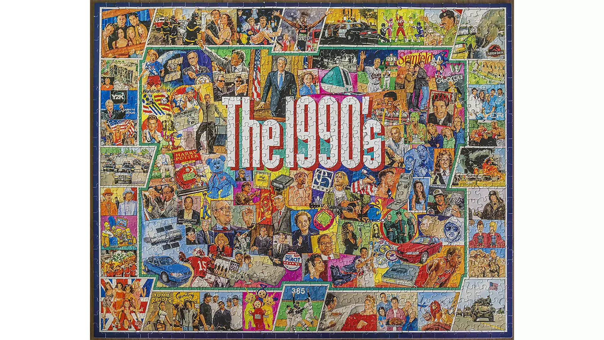 Das 1990er-Puzzle zeigt Menschen, Orte, Shows und Gadgets aus dem Jahrzehnt.