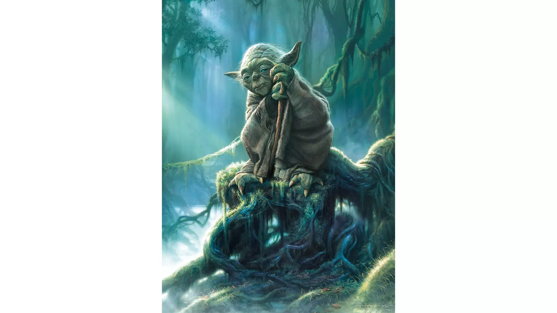 Puzzel met Star Wars-thema waarin Yoda mediteert in een Dagobah-moeras