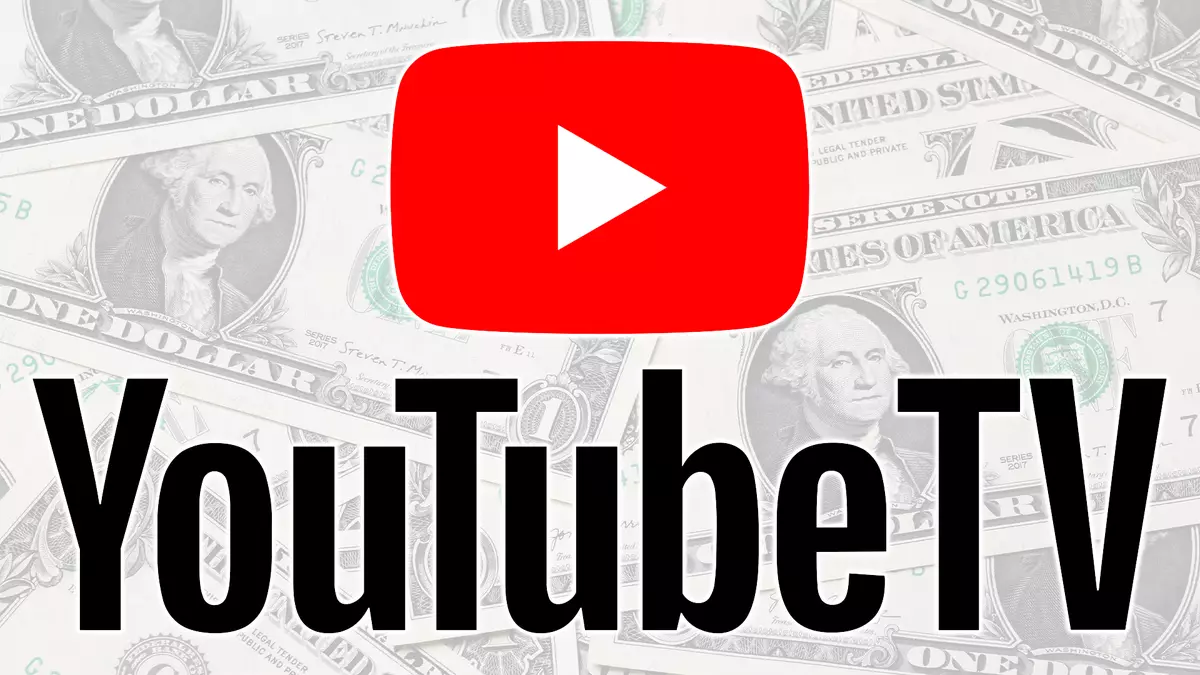 „YouTube TV“ logotipas ant krūvos pinigų.
