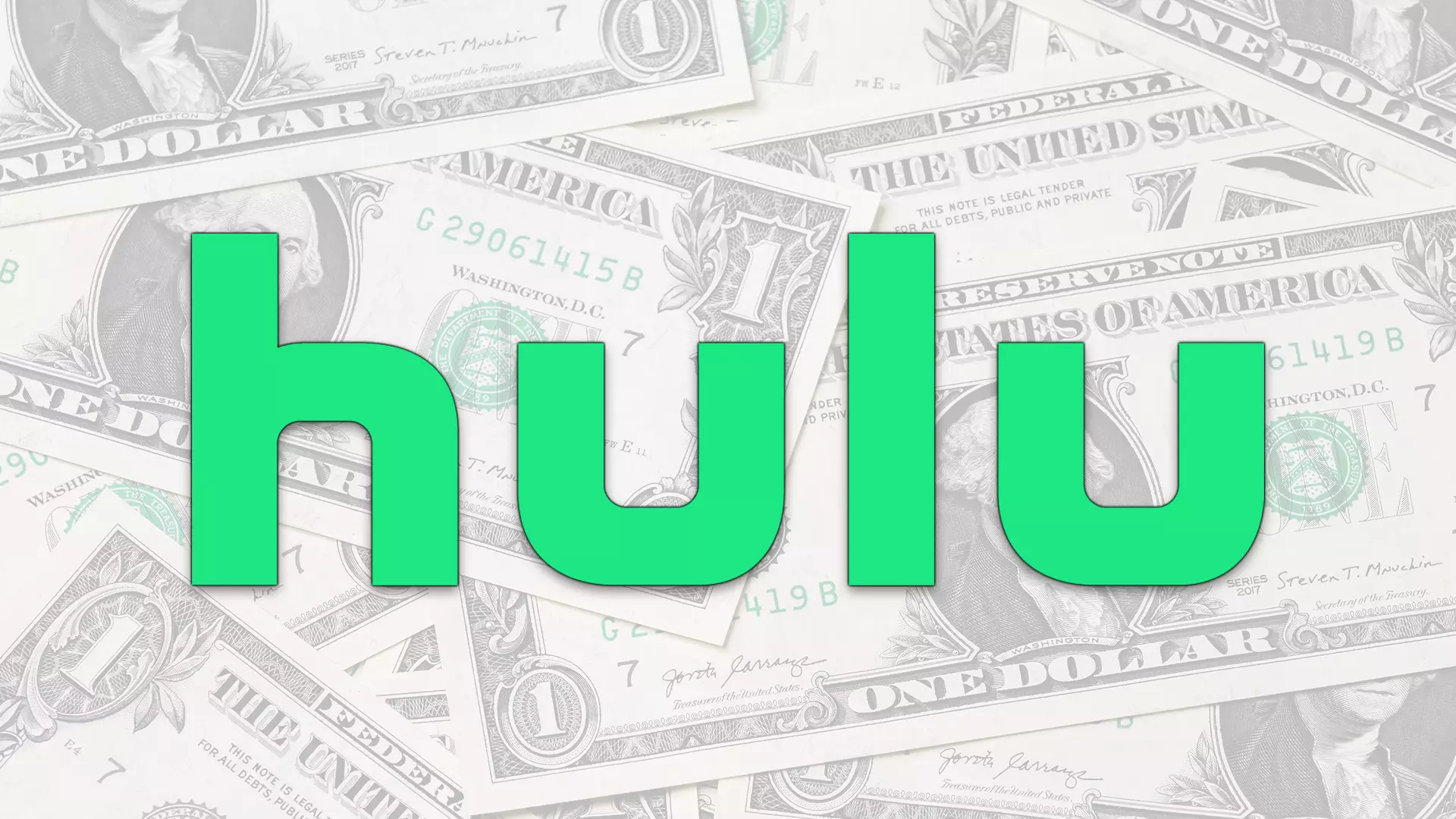 Logo Hulu přes 1 dolarové bankovky.
