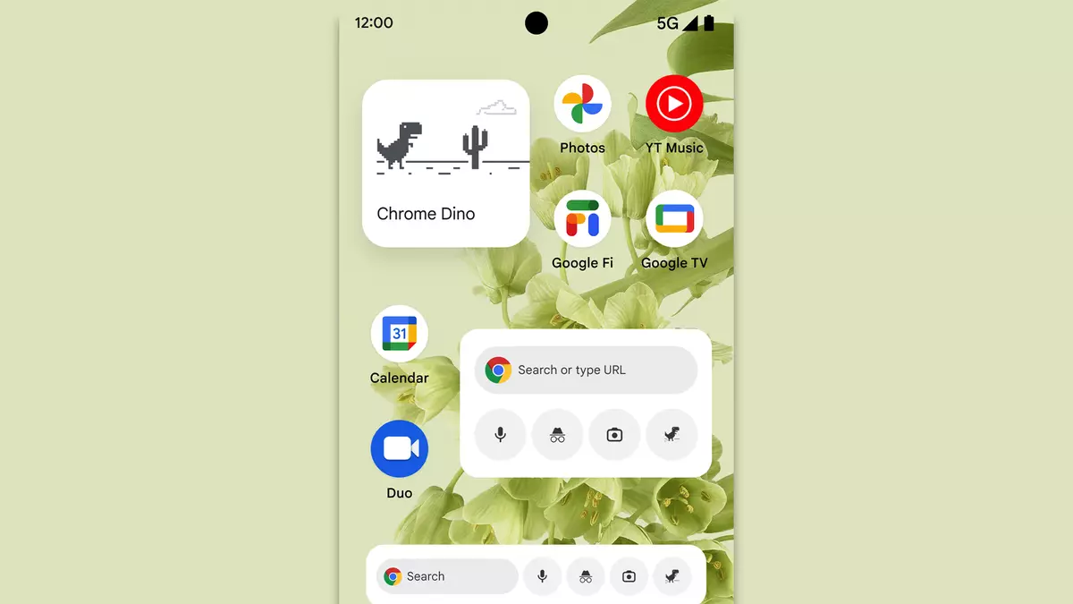 Het Google Dinosaur-spel in een Android 12-widget