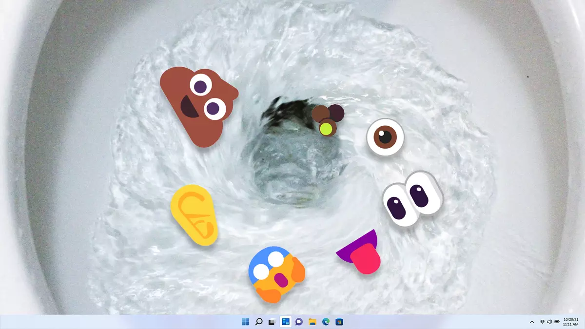 Emoji van Microsoft wordt door een toilet gespoeld.