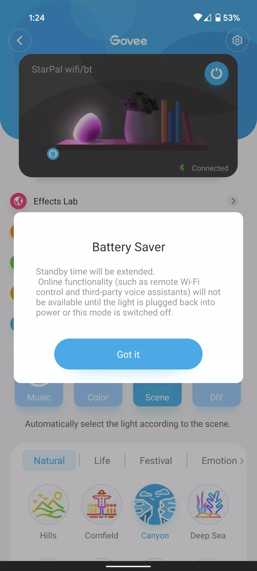 Impostazioni del risparmio batteria nell'app Govee