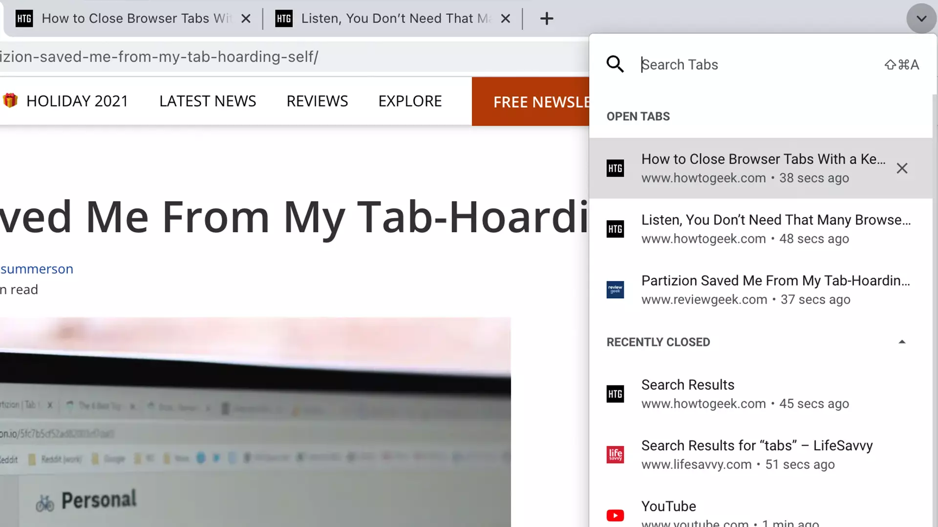 Tab Tìm kiếm trong Google Chrome