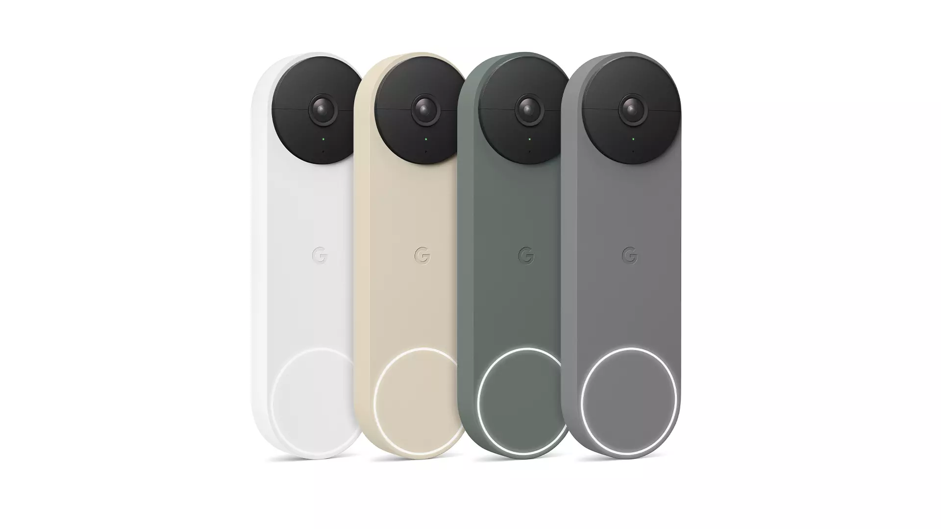 Die Google Nest Doorbell in vier Farben.