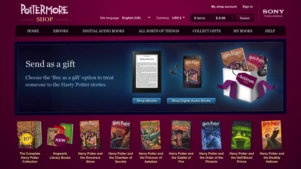 зображення веб-сайту Pottermore з 2013 року.