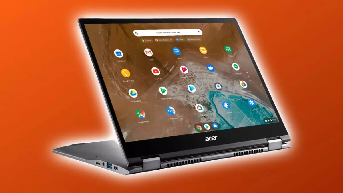Acer Chromebook Spin 713 nglawan latar mburi oranye