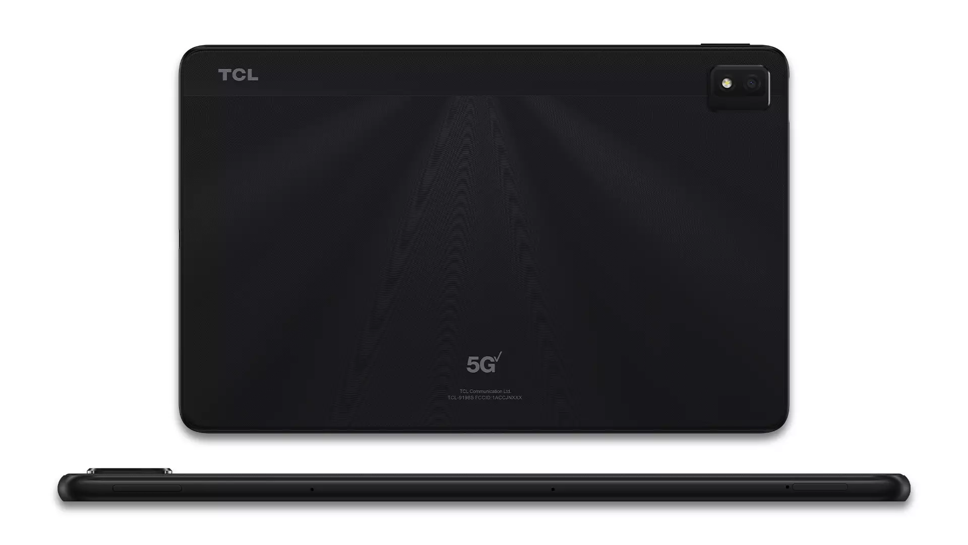 De achterkant en het profiel van de TCL TAB Pro 5G tablet.
