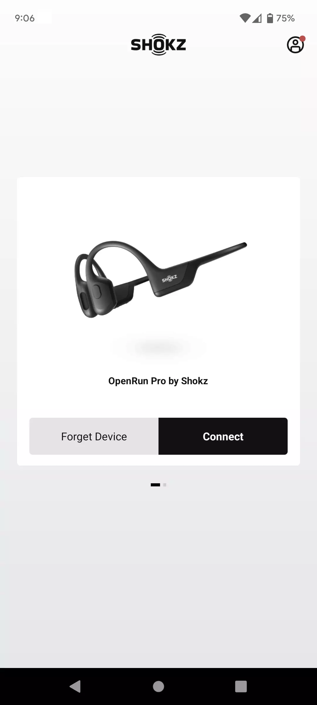 Shokz aplikacija koja prikazuje uređaje dostupne za povezivanje ili zaborav.