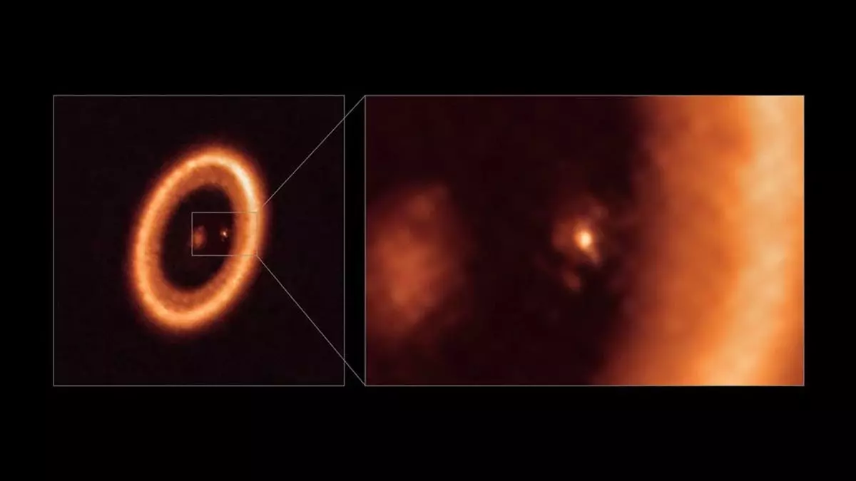 Et bilde av en støvspesifikasjon nær en planetklump, zoomet langt inn