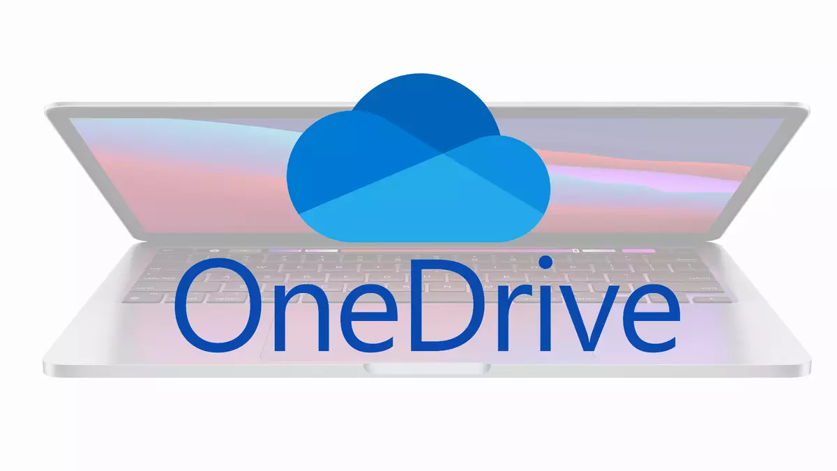 Logo OneDrive dina MacBook Pro.