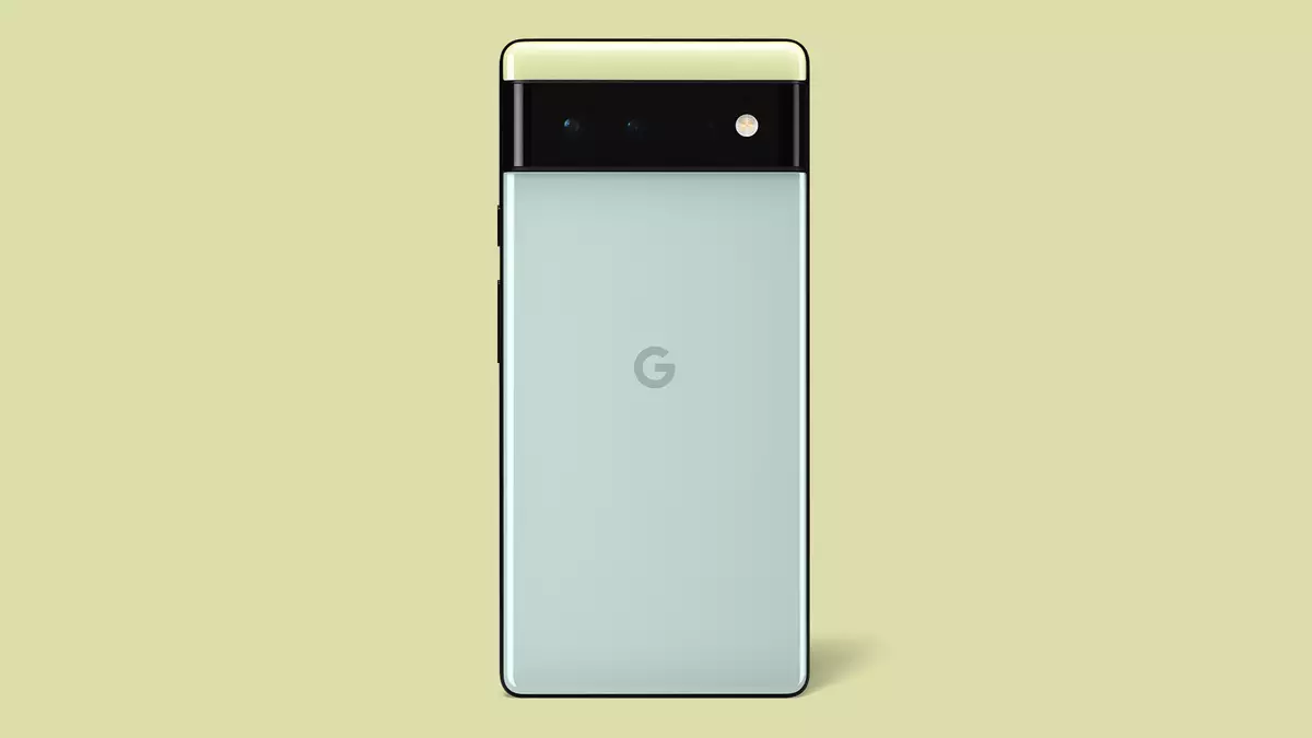 Y Google Pixel 6 yn Seafoam Green.