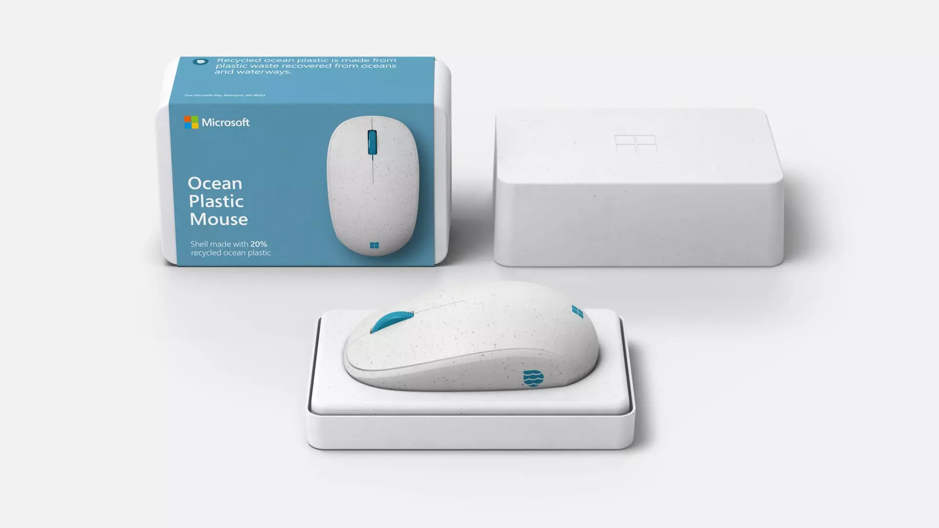 ප්‍රතිචක්‍රීකරණය කරන ලද ප්ලාස්ටික් වලින් Microsoft Ocean Plastic Mouse