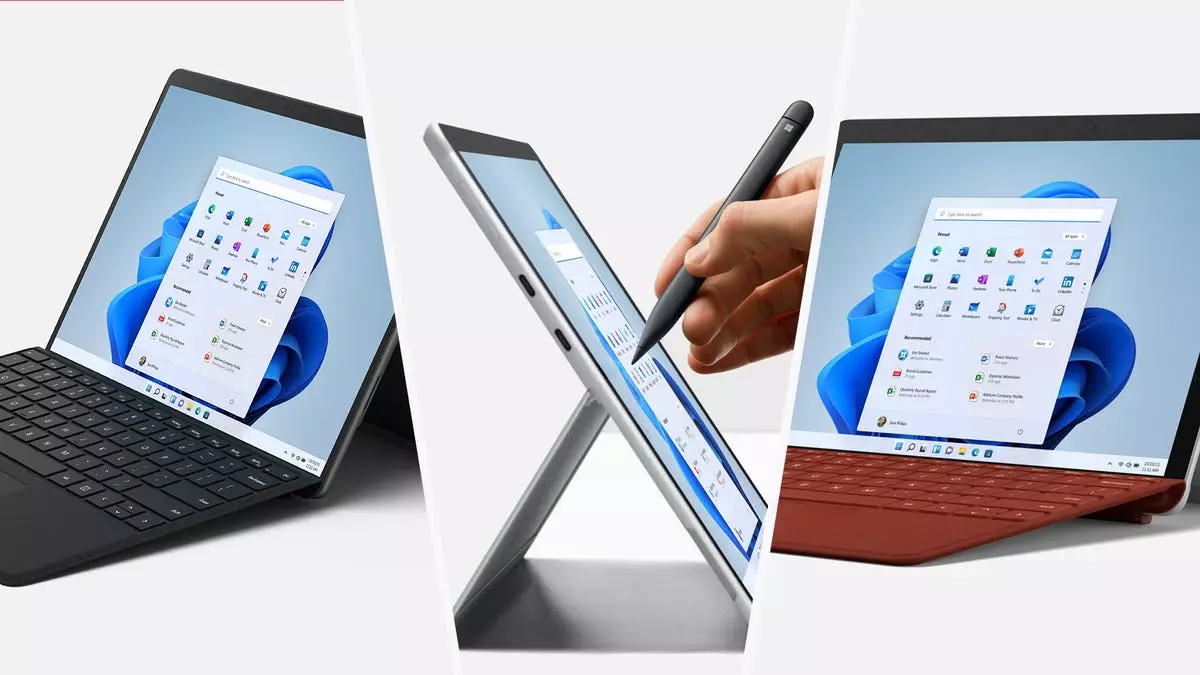 A Surface Pro 8, Pro X, ಮತ್ತು Go 3 ಟ್ಯಾಬ್ಲೆಟ್ ಅಕ್ಕಪಕ್ಕ.