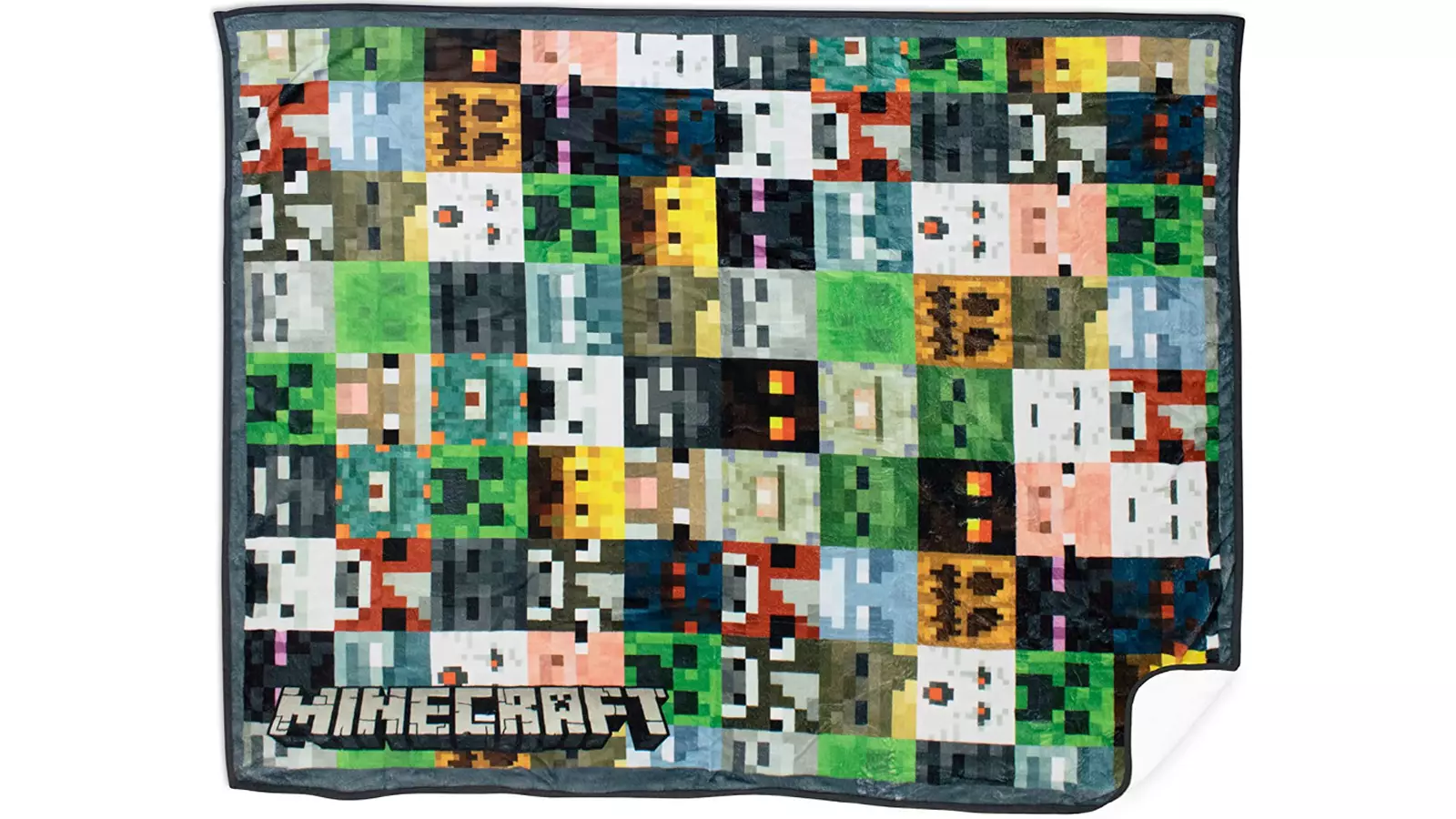 Флисовое одеяло в стиле Minecraft с лицами мобов в лоскутном узоре
