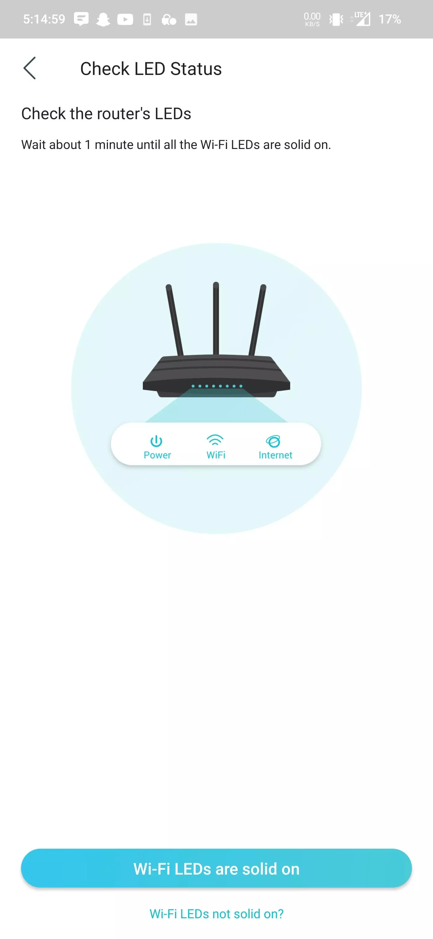 Questo è il passaggio nella configurazione del router in cui controlli le luci LED Wi-Fi