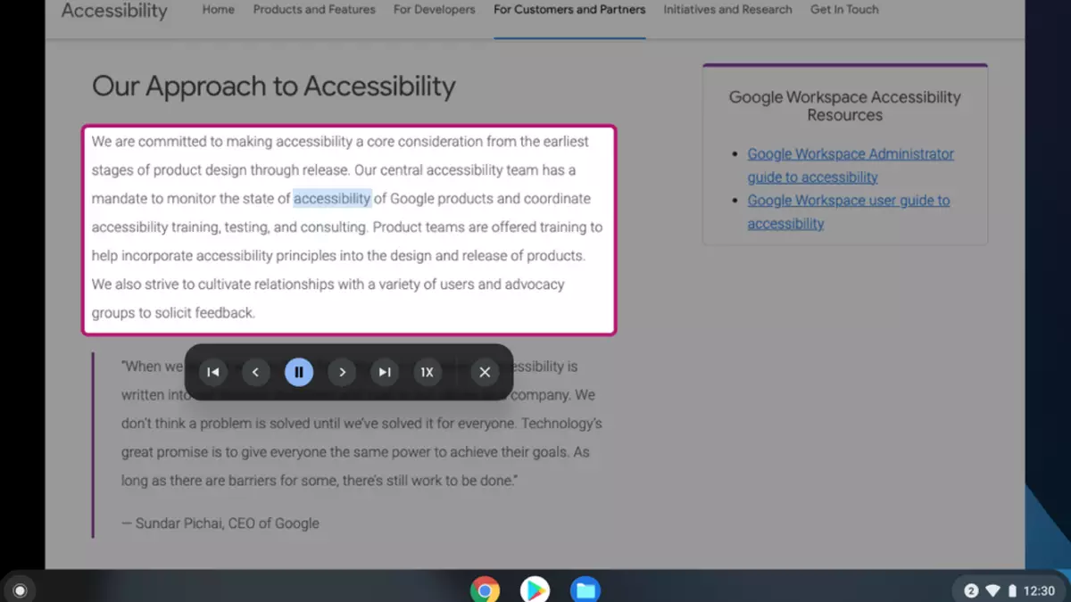Chrome OS sélectionner pour parler