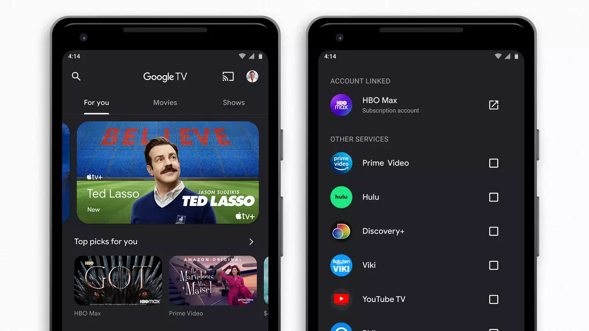 Google TV predlaže nove usluge, plus postavku Upravljanje uslugama.