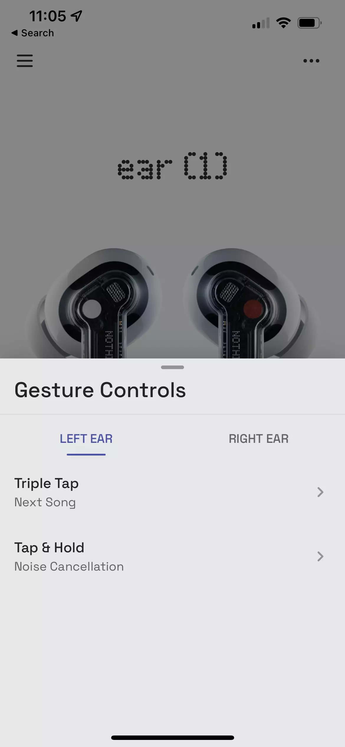 Configuración de gestos móviles Nothing Ear 1
