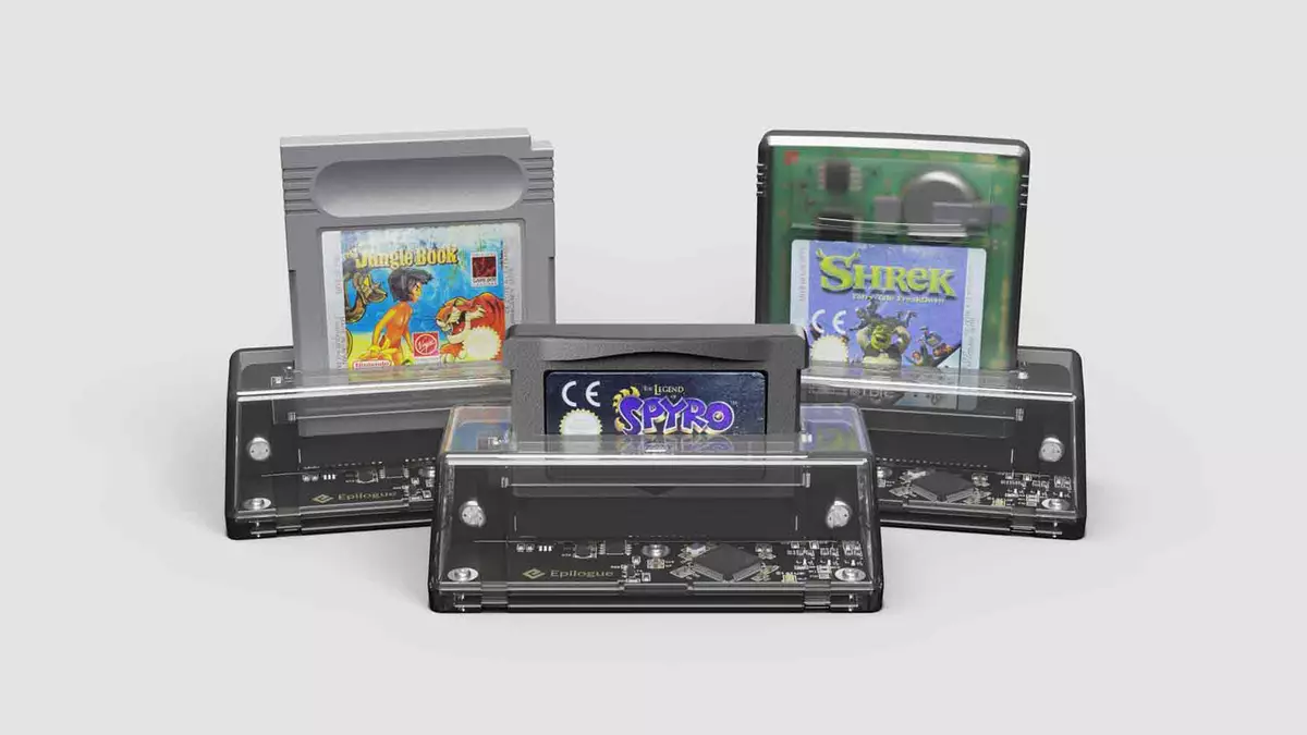 Drie GB-operators met Game Boy-cartridgespellen geplaatst