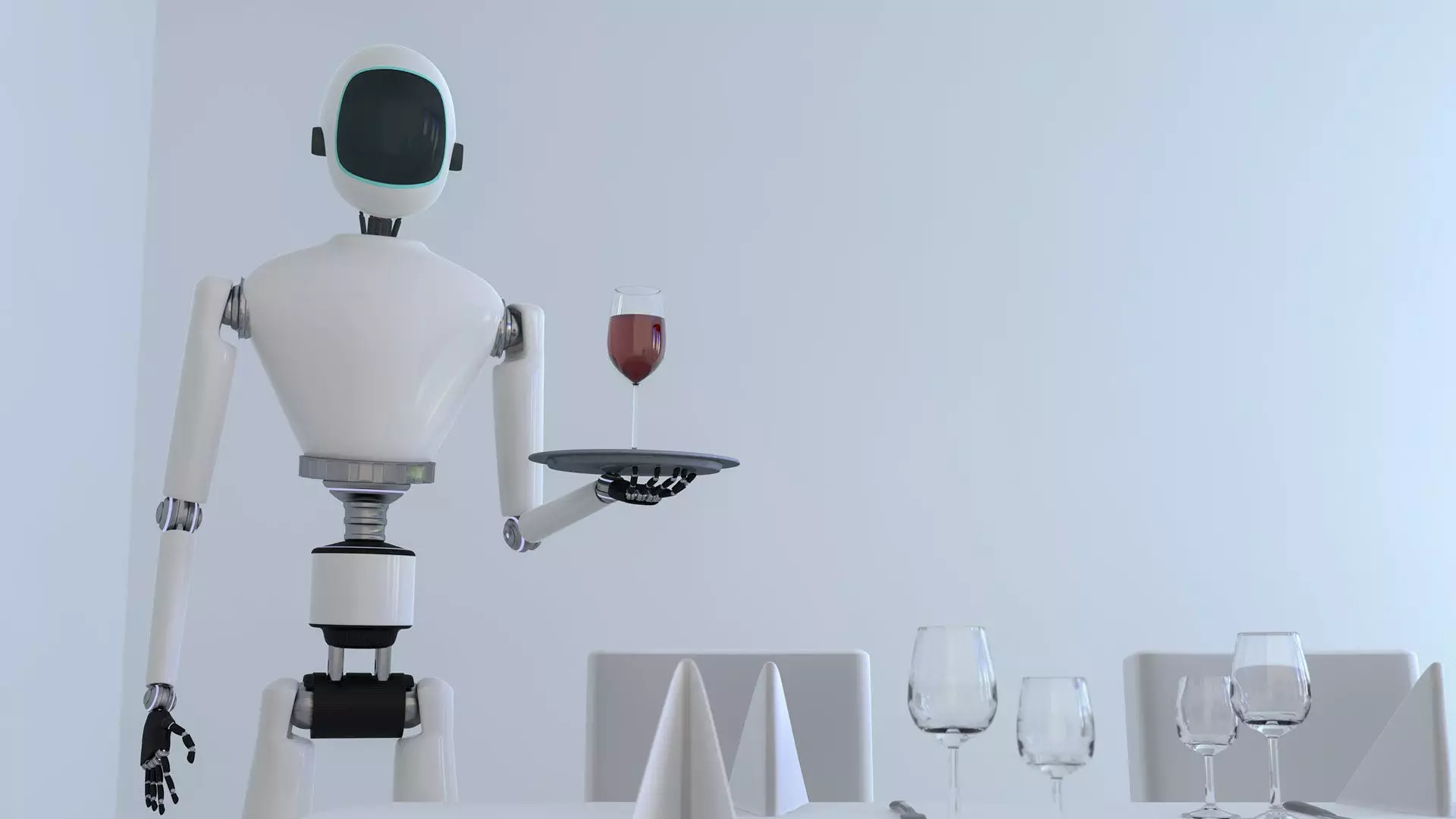 En robotbutler, der serverer vin