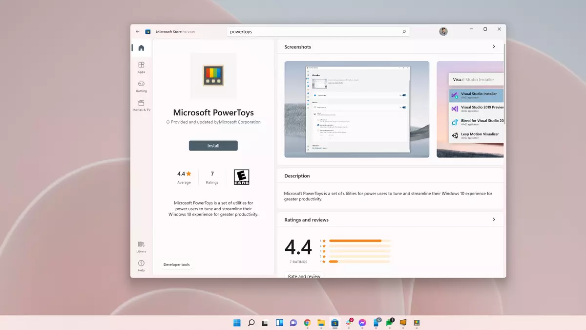 obrázek PowerToys v Microsoft Store na Windows 11.