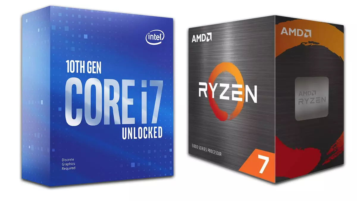 இன்டெல் கோர் i7 மற்றும் AMD Ryzen 7 CPU பெட்டிகள்.