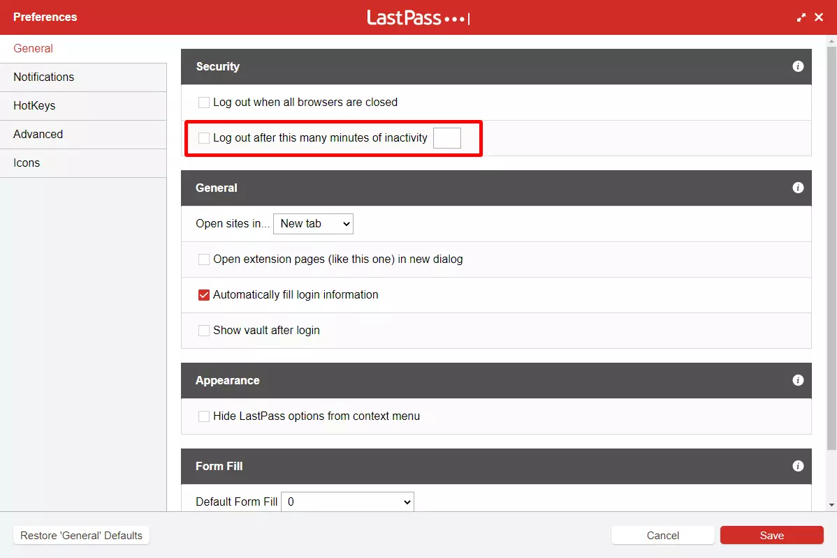 слика од опциите за екстензија на прелистувачот LastPass што ги прикажува
